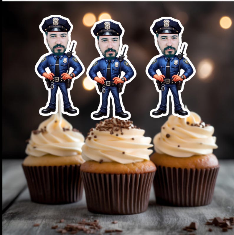 Custom Face Police Cupcake Toppers: Personalized Party Decor (digital ...