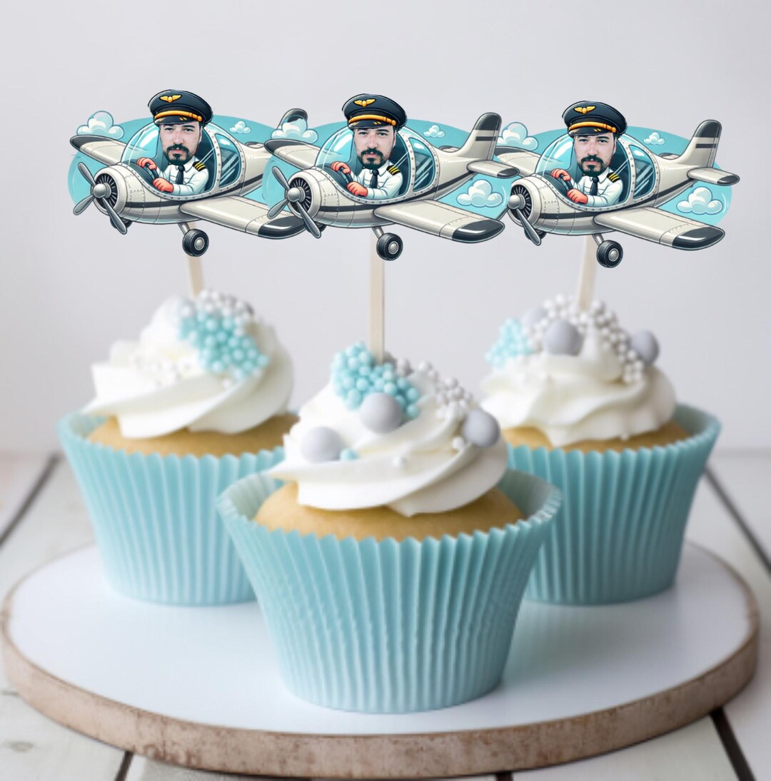 Custom Pilot Caricature Cupcake Topper – Personalized Aviation Party ...