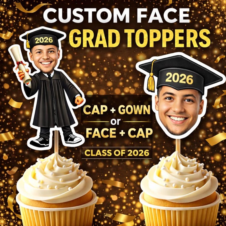 Custom Graduation Cupcake Toppers: Class of 2026 Face Picks - Etsy