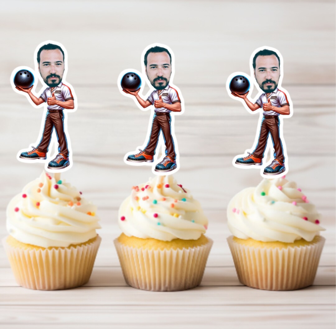 Custom Face Bowler Cupcake Toppers, Custom Cupcake Toppers Face, Two ...
