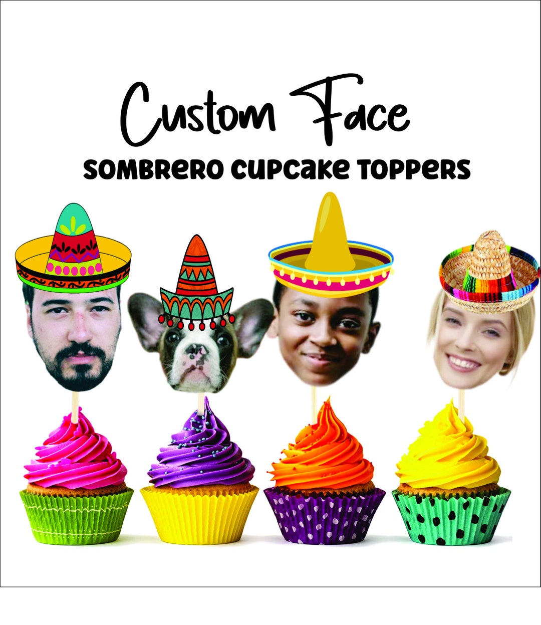 Custom Sombrero Cupcake Toppers - Custom Birthday Party Cupcake Toppers ...