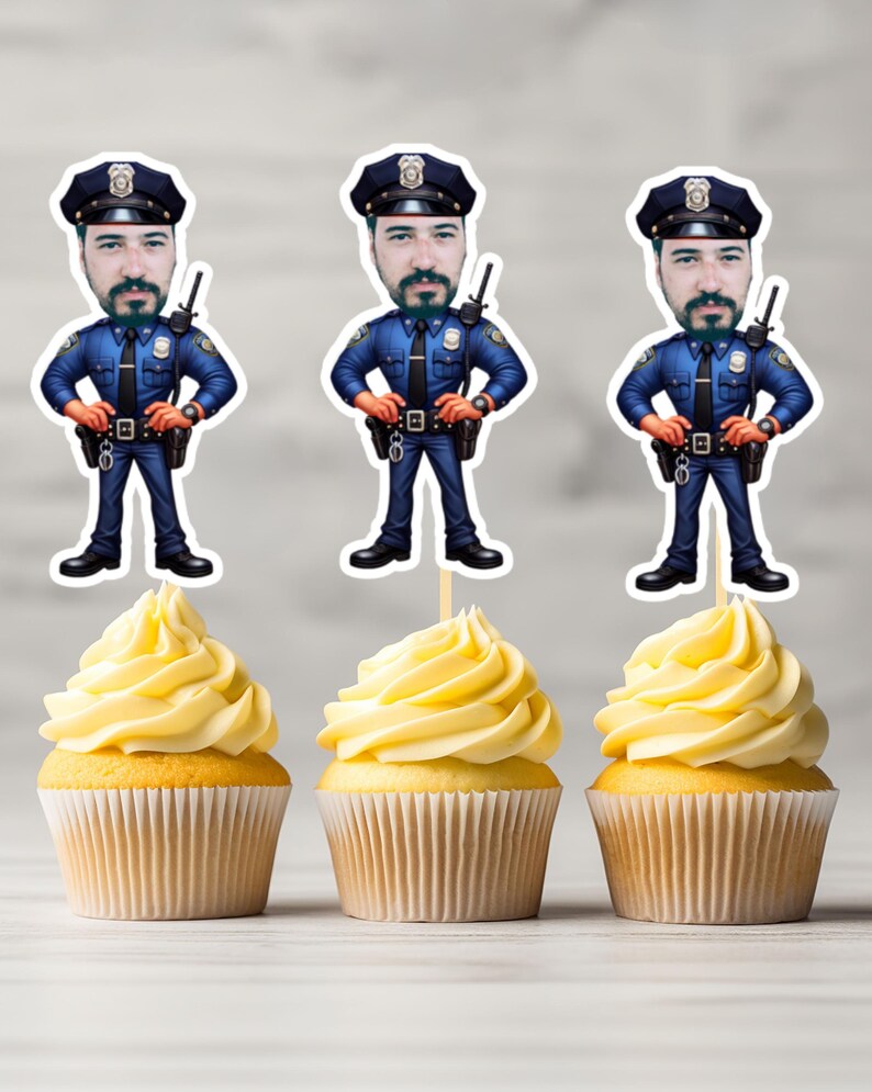 Custom Face Police Cupcake Toppers: Personalized Party Decor (digital ...