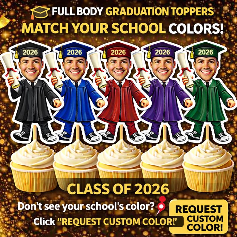 Custom Graduation Cupcake Toppers: Class of 2026 Face Picks - Etsy