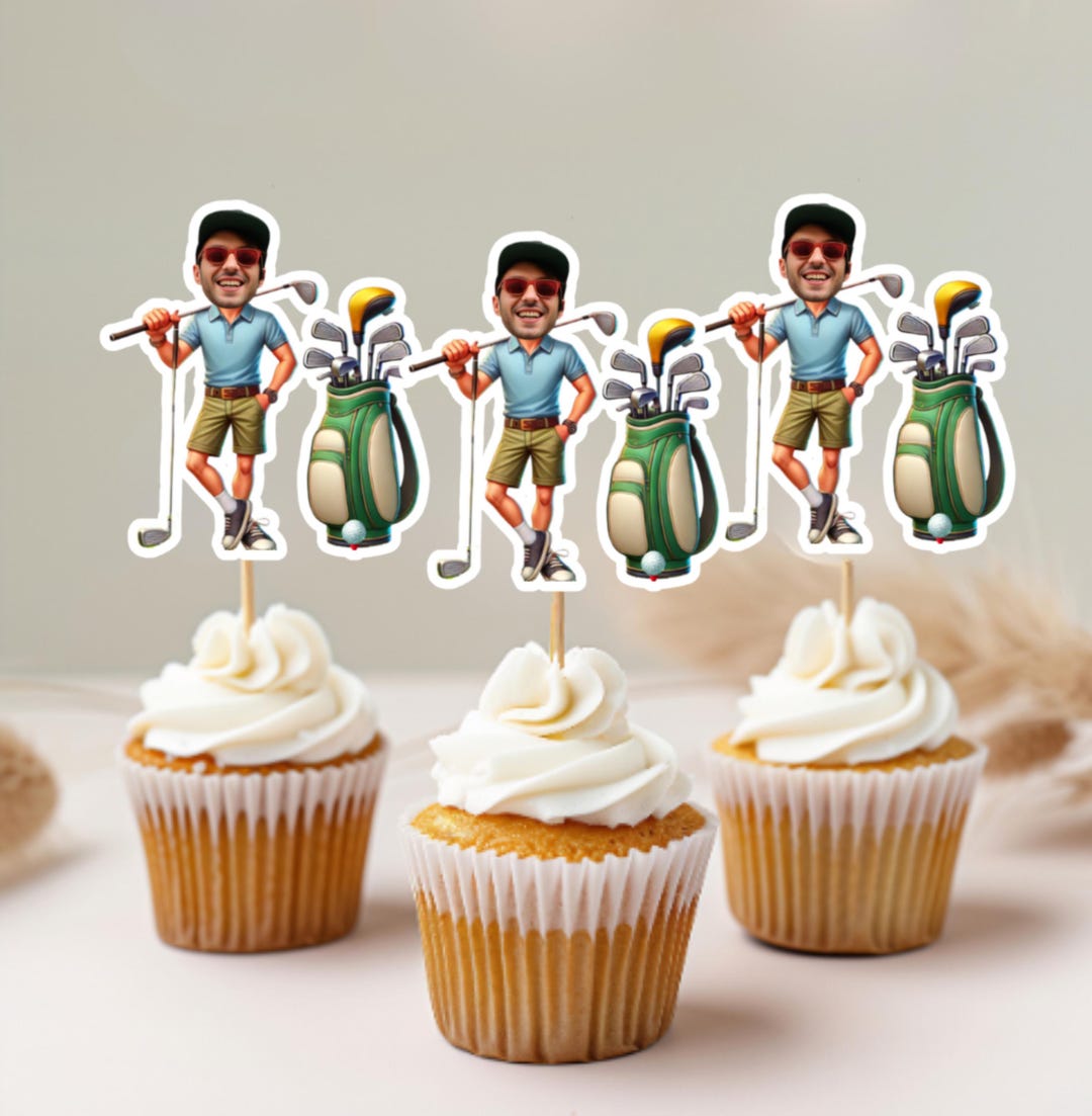 Personalized Golf Cupcake Toppers With Custom Face–unique Golf Party ...