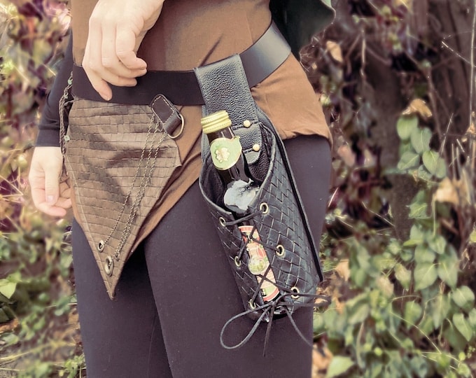 Renfaire Beverage Belt Holder, Vegan Leather, Bottle Holster, Medieval ...