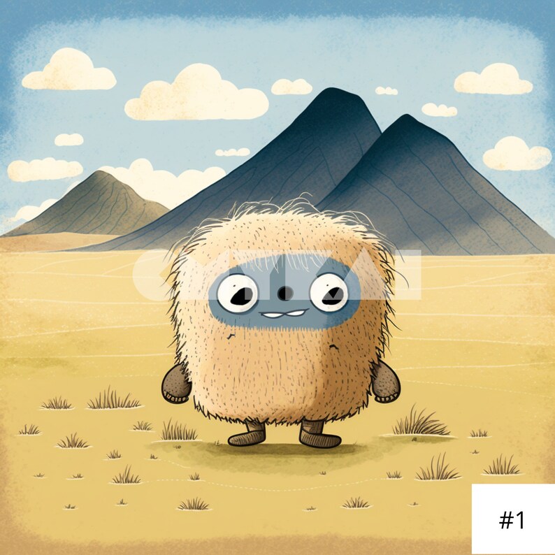 Little Furry Monster Digital Download Wall Art Set of 4 Lil Monster Art ...