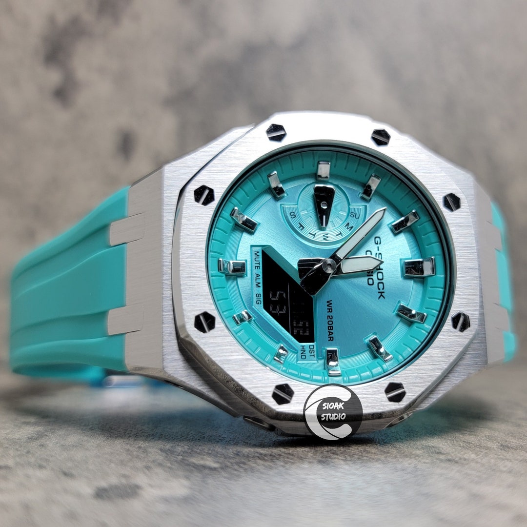 Casioak Mod Silver Case Tiffany Strap Tiffany Silver Time Mark - Etsy