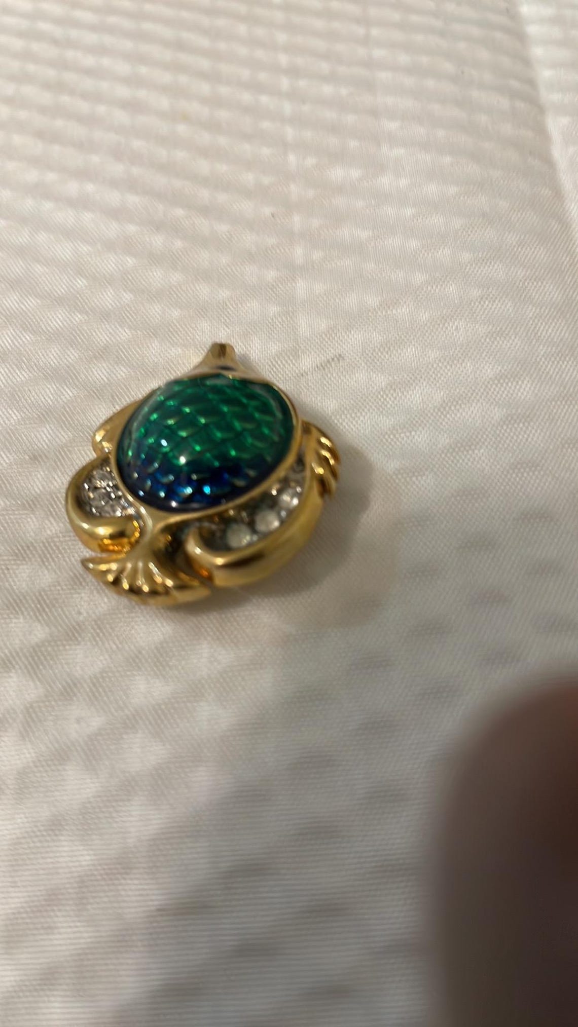 Vintage Gold Tone and Emerald Green Fish Brooch - Etsy