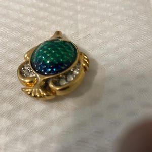 Vintage Gold Tone and Emerald Green Fish Brooch - Etsy