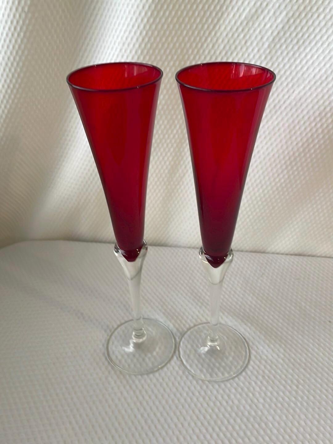 Vintage Ruby Red Champagne Flutes With Clear Base. 2 3/8” Wide X 10 1/4 ...