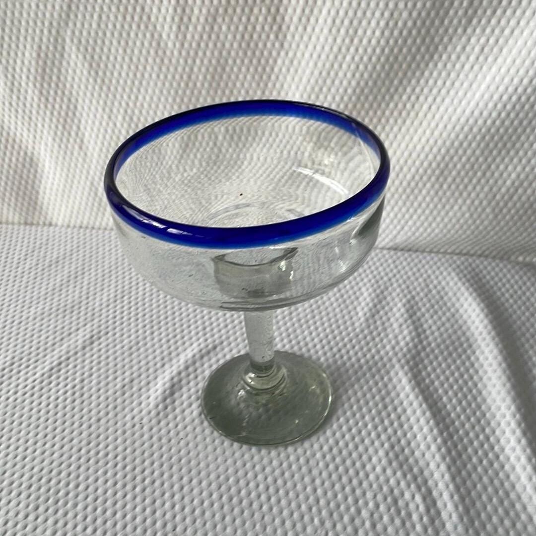 Mexican Hand Blown Cobalt Blue Rim Margarita Glass. - Etsy