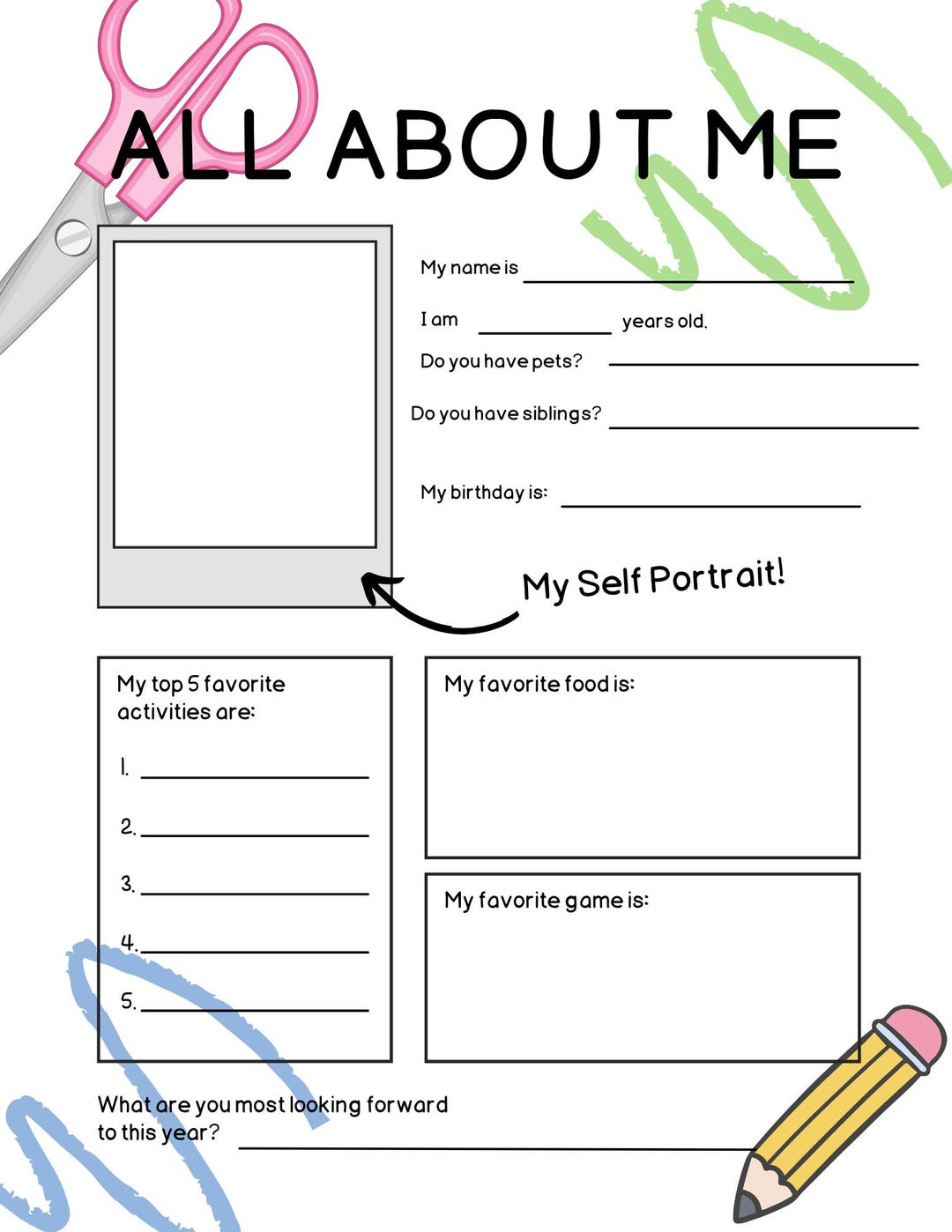 All About Me Student Worksheet- Worksheets for Students- Teacher Ideas ...
