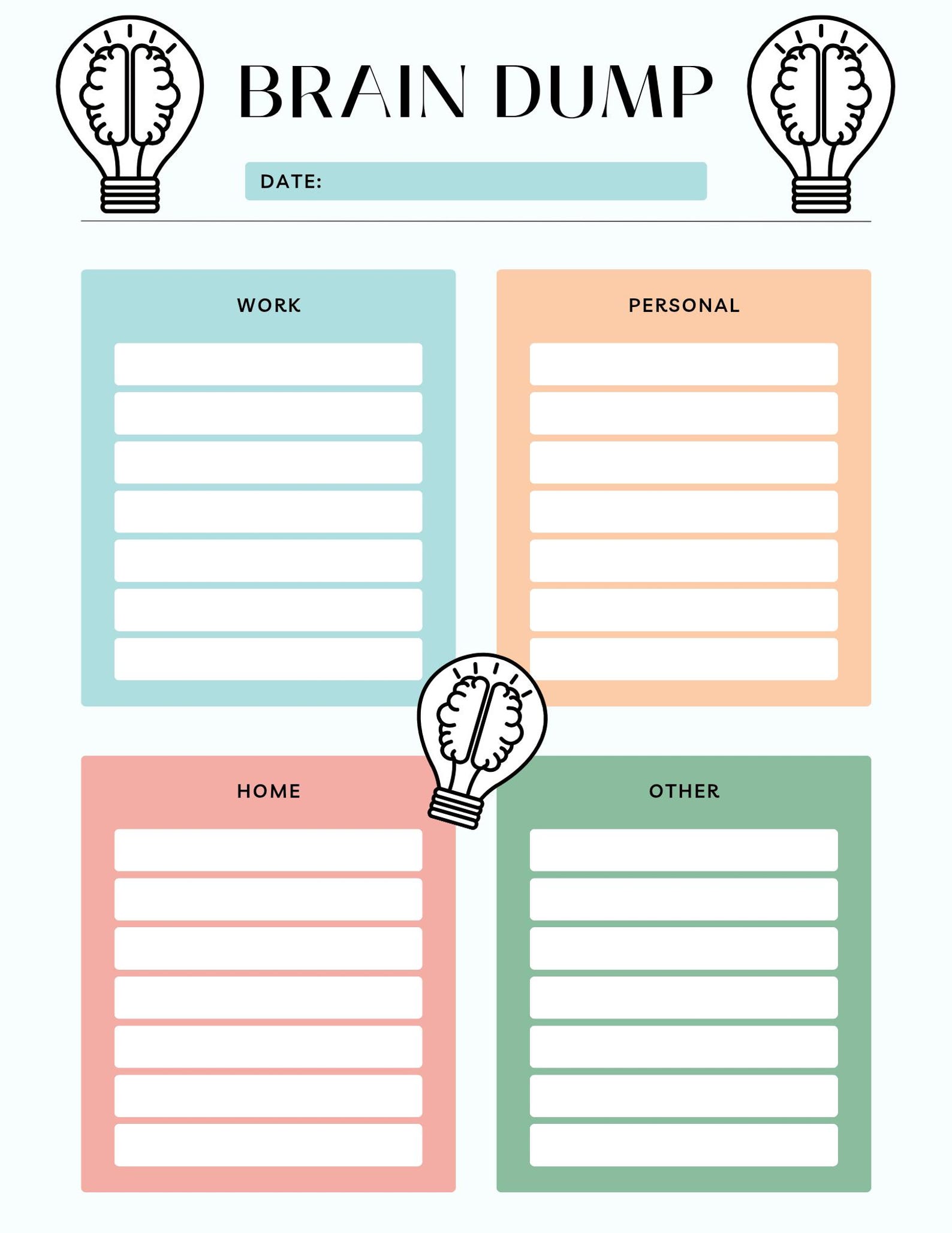 Brain Dump List- Brain Dump Printable- Printable Lists - Etsy