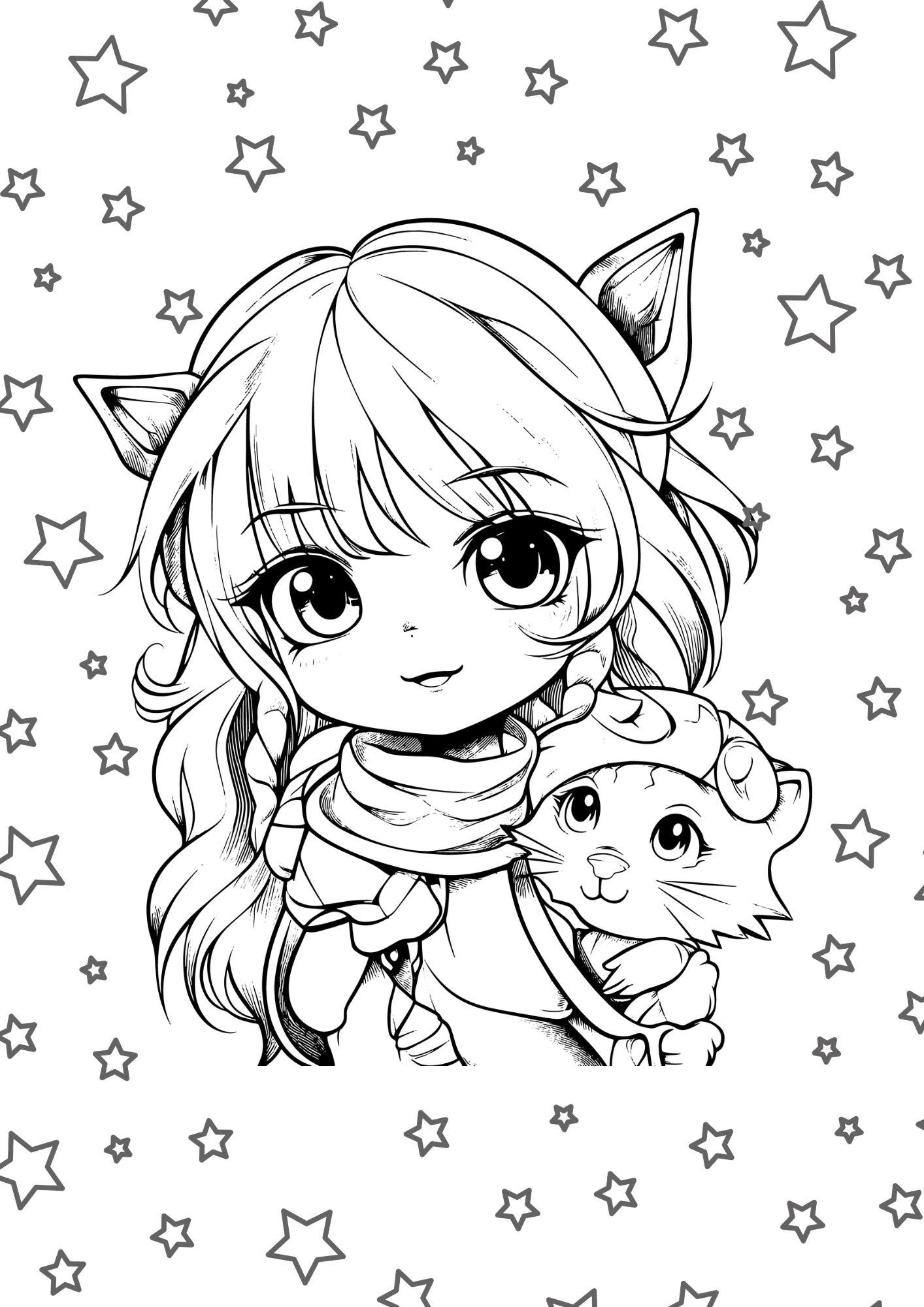 Anime Coloring Sheet- Adult Coloring Sheet- Anime Color Page - Etsy