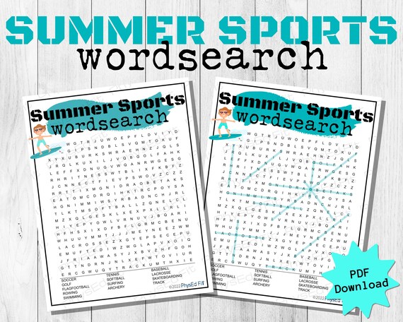 Summer Sports Wordsearch Printable PDF Download Summer Word - Etsy