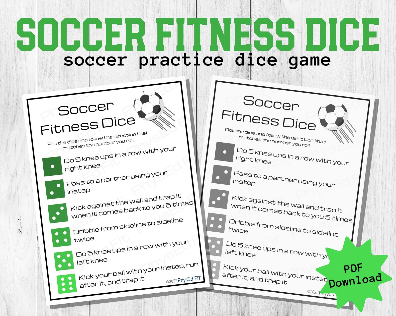 Printable Soccer Fitness Dice Game PDF Physical Education Teacher ...