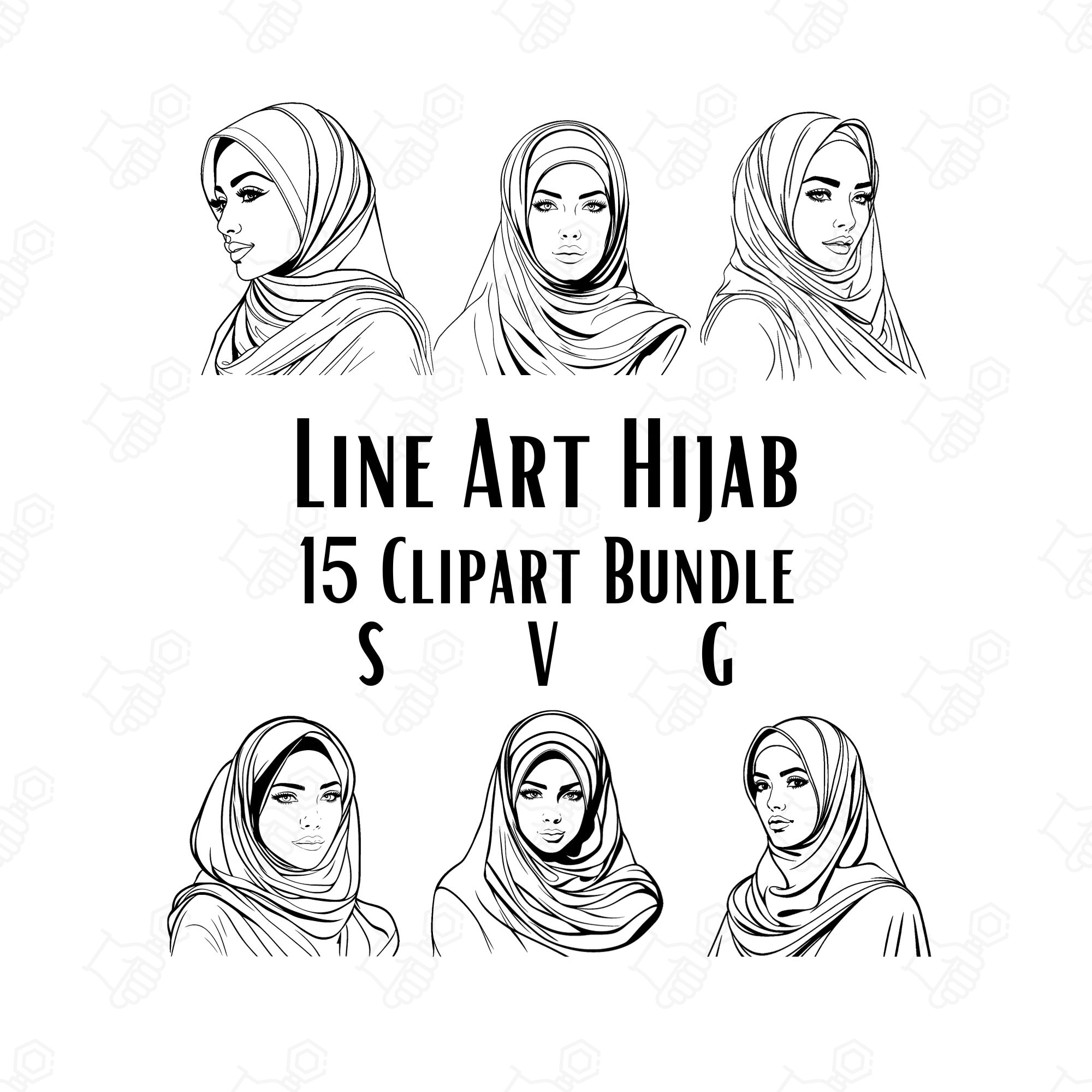 Hijab Line Art Drawings 15 Clipart Bundle SVG Instant Download ...