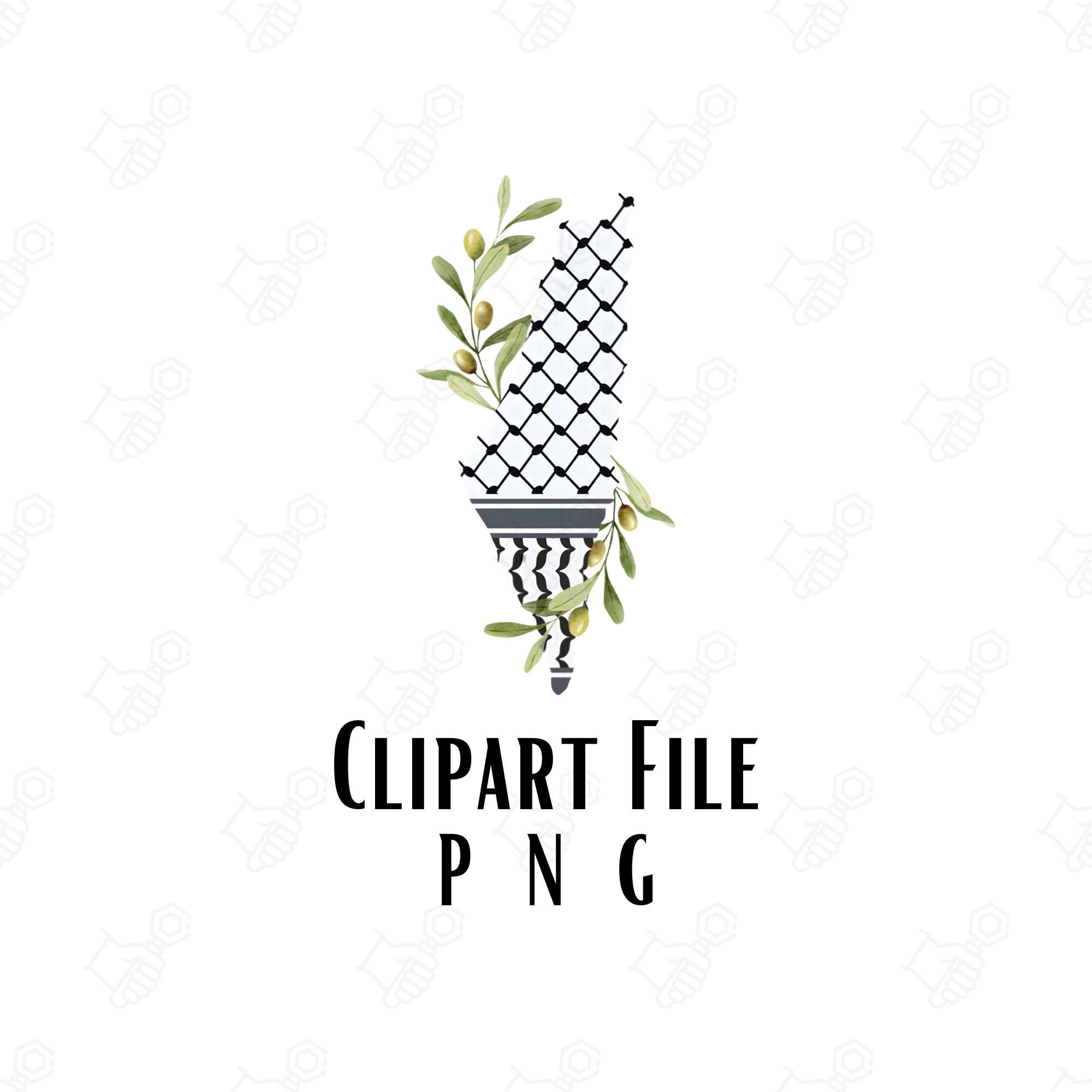 Palestine Map Keffiyeh Print Olive Branch Clipart File PNG Instant ...