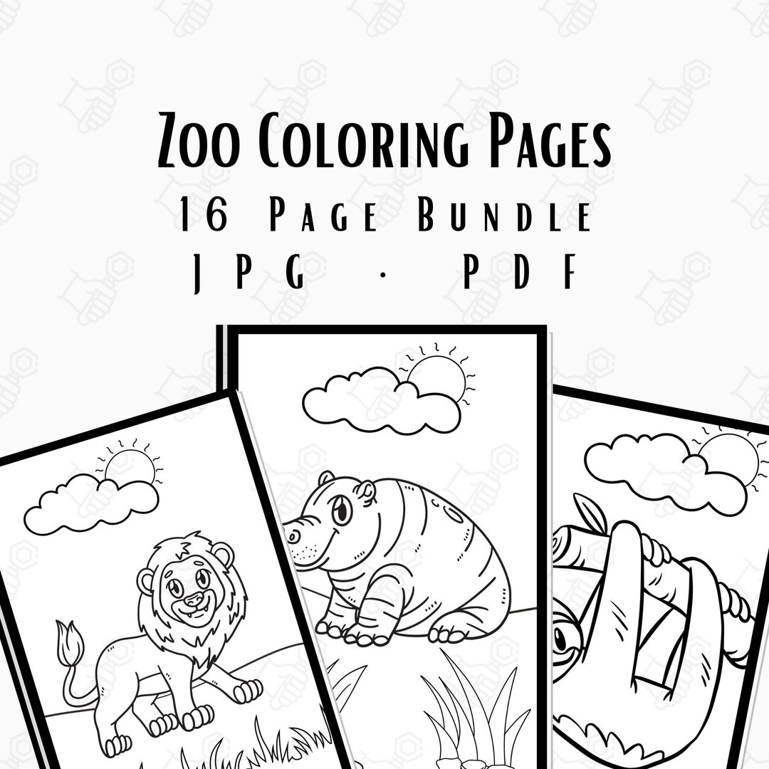 Zoo Theme Zoo Animals Coloring Page Bundle Digital Colouring Pages 16 ...