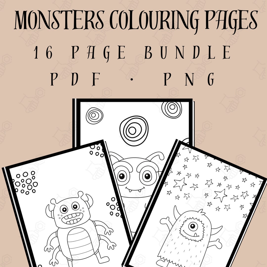 Monster Coloring Page 16 Image Bundle Pack PDF JPG Instant Download ...