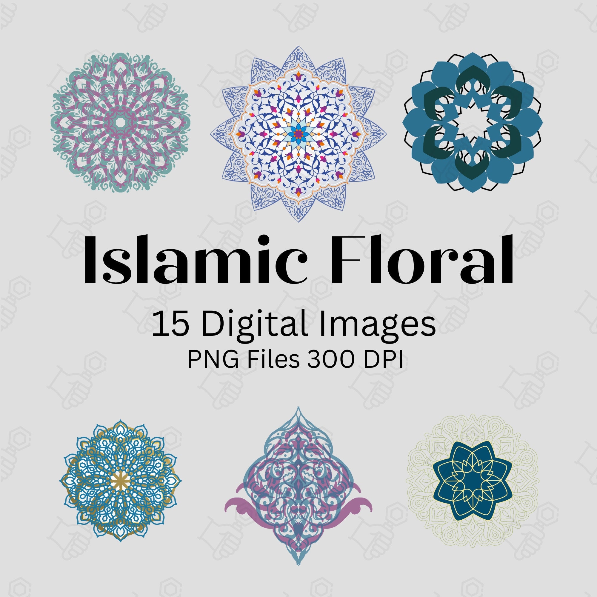 Islamic Floral Digital Illustration Bundle PNG Clipart Files Floral ...