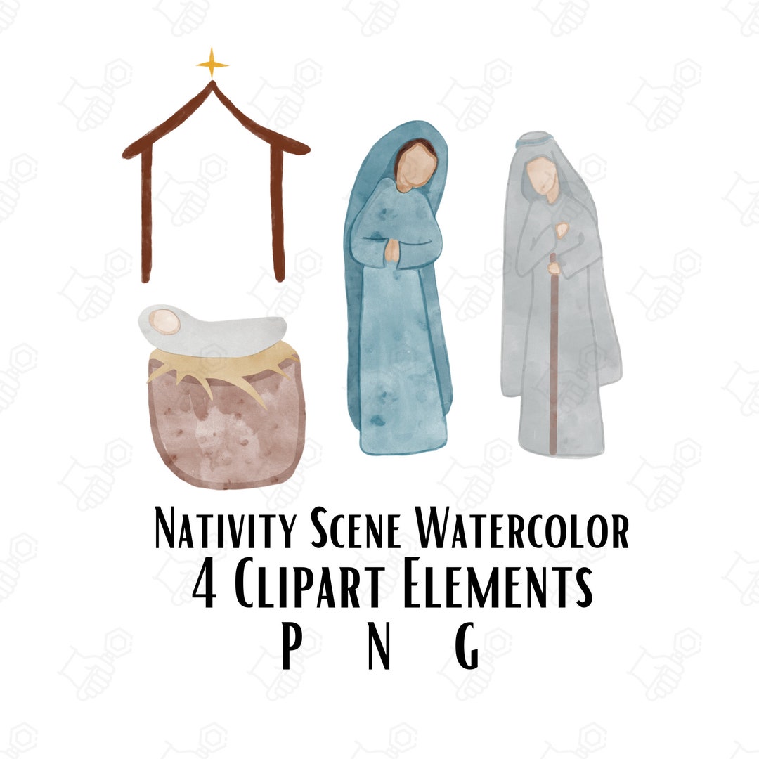 Watercolor Nativity Scene Hand Painted PNG Clipart Files 4 Individual ...