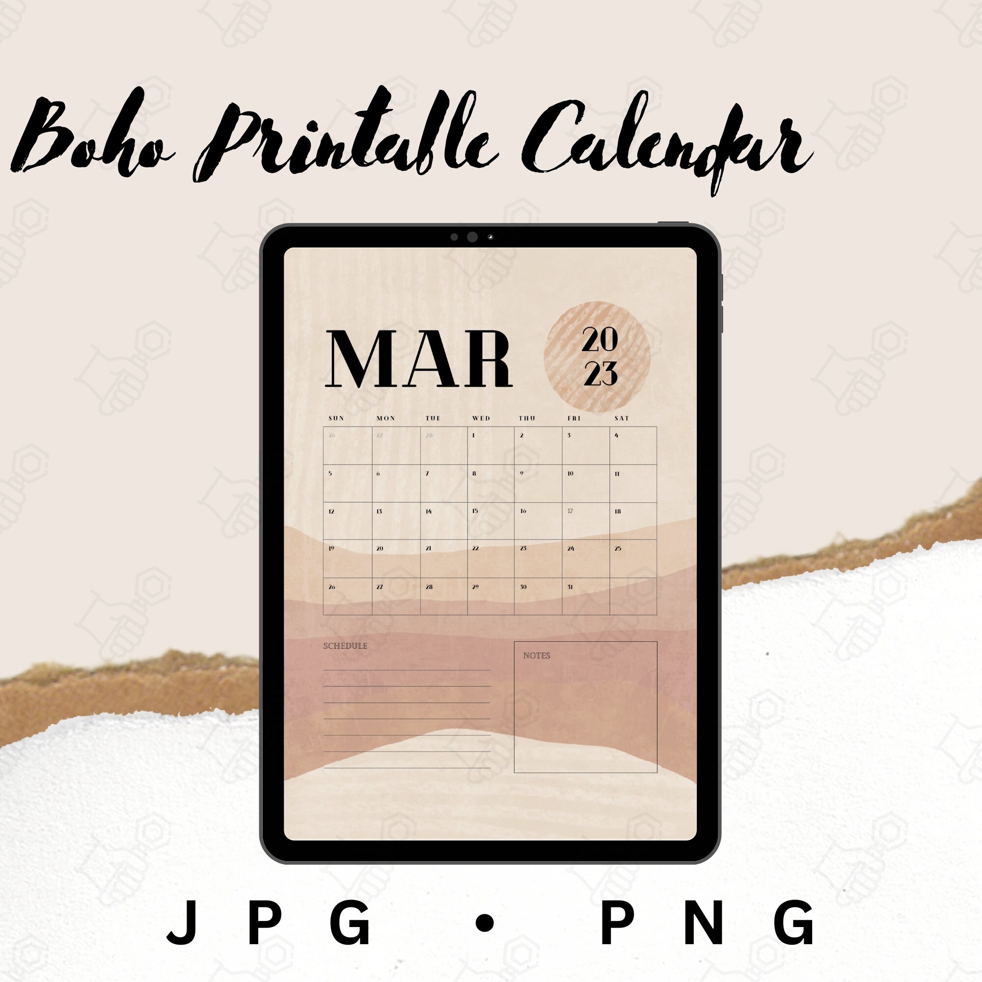 Boho 2023 Printable Monthly Calendar 12 Pages Instant Download PNG JPG ...