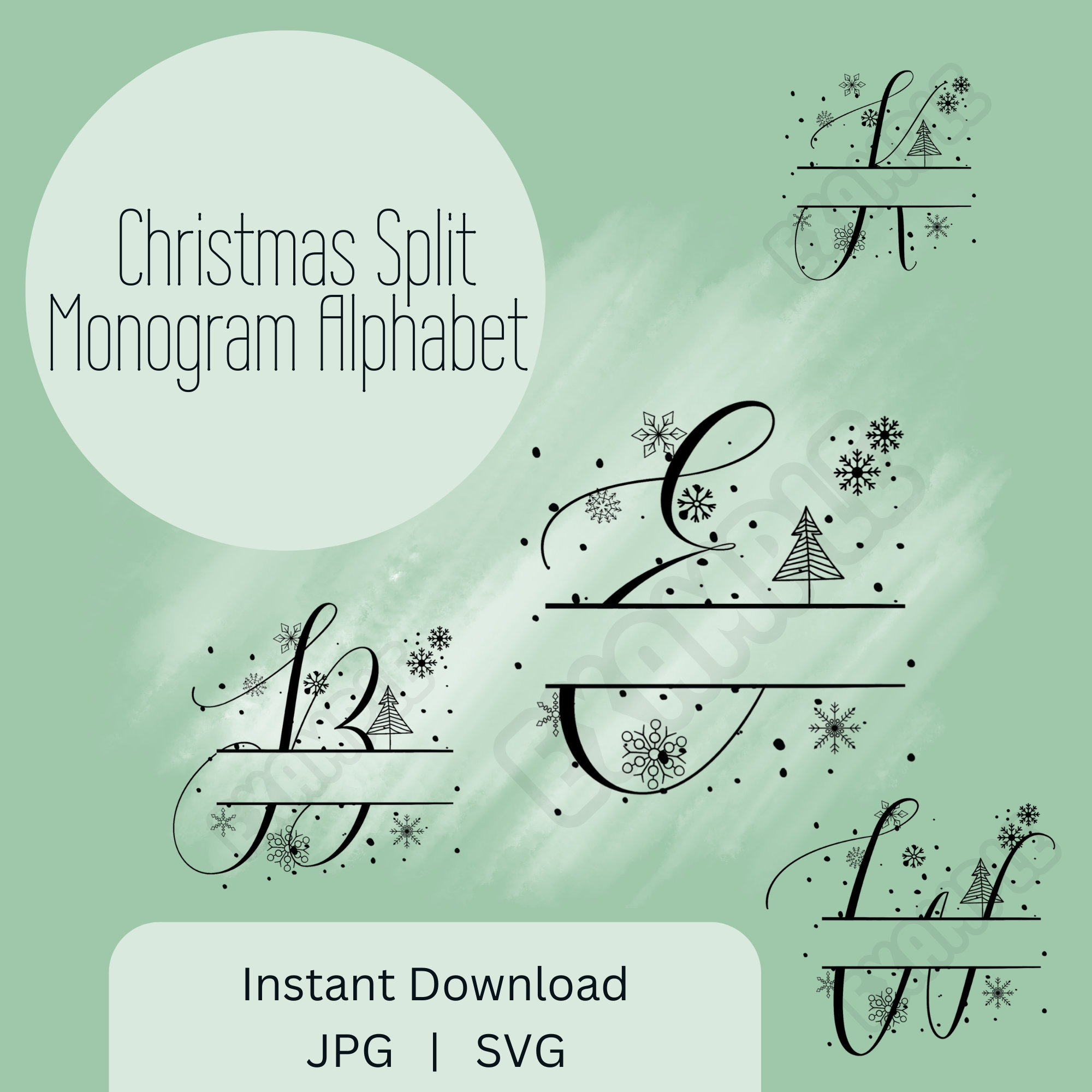 Christmas Split Monogram Alphabet SVG PNG Split Monogram - Etsy