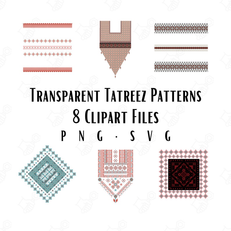 Transparent Palestinian Tatreez Patterns Clipart Bundle 8 SVG PNG ...
