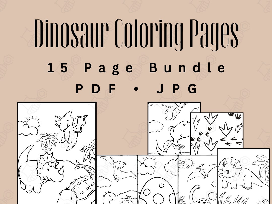 Dinosaur Coloring Page Bundle 15 Page PDF JPG Instant Download Kids ...