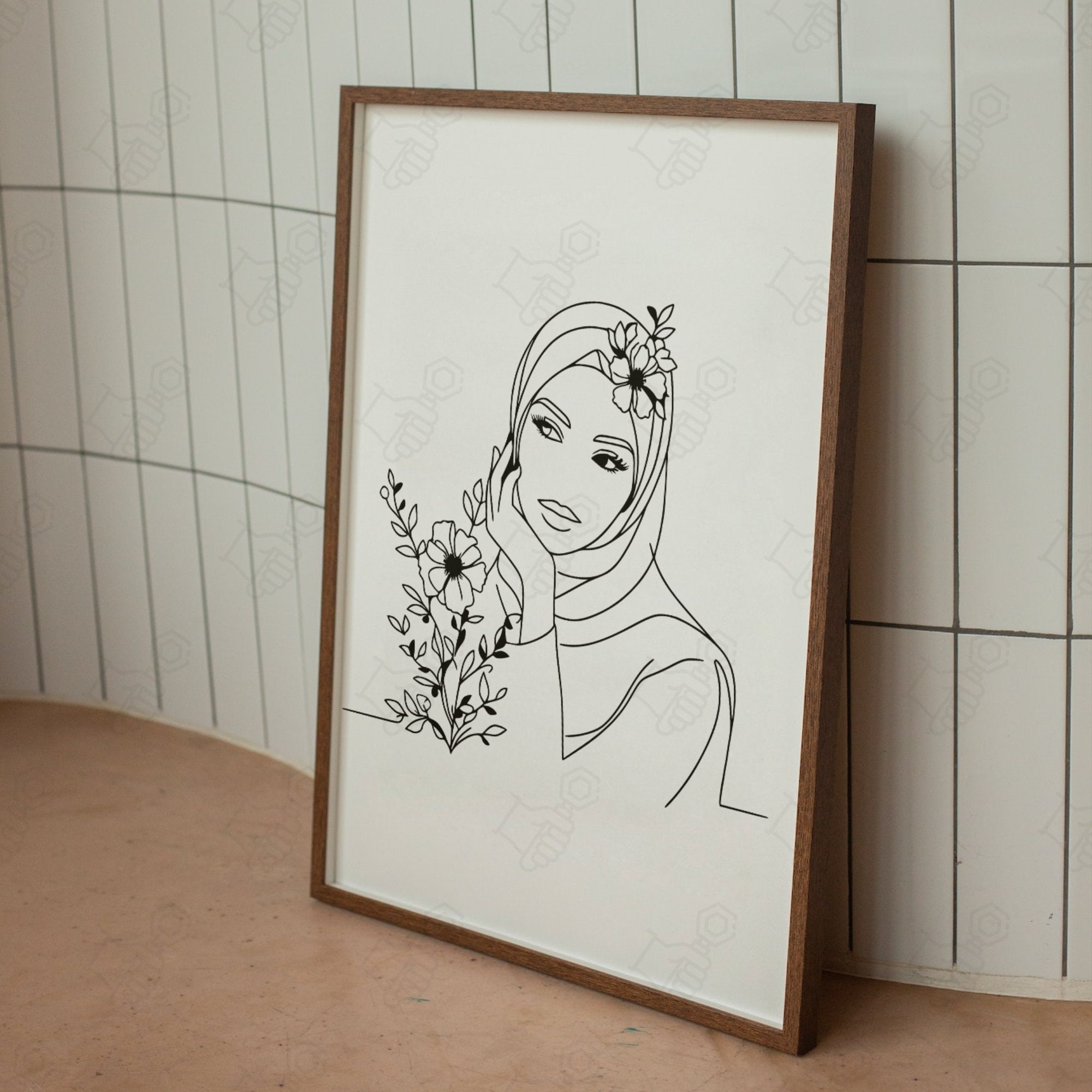 Floral Line Art Hijabi Woman Girl 10 Clipart Bundle SVG Files Instant ...