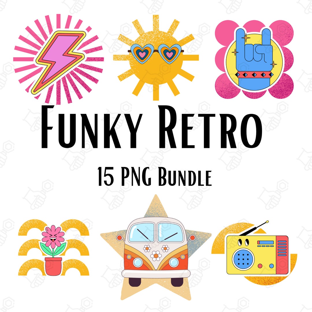 Funky Retro Clipart Bundle 15 PNG Instant Download Pop Funky - Etsy