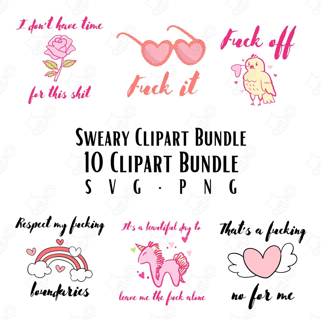 Sweary Pink Clipart Bundle 10 Svg Png Instant Download Cricut Designs ...