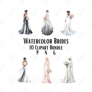 Watercolour Brides 10 Clipart Bundle PNG Files 300 DPI Watercolor Bride ...