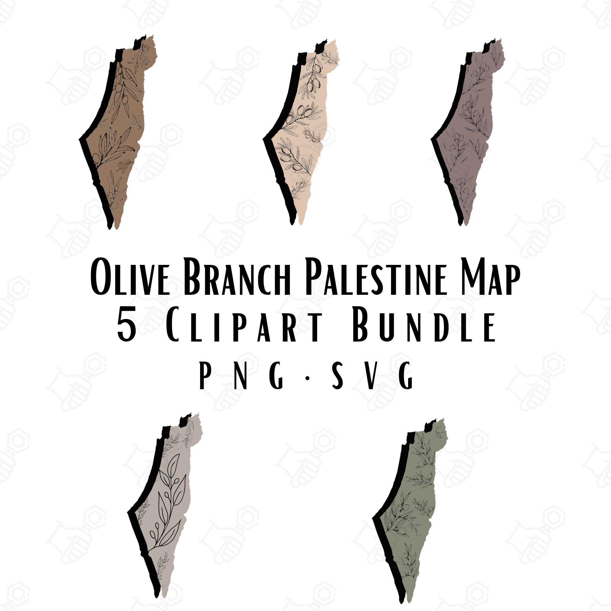 Olive Branch Palestine Map 5 Clipart Bundle SVG PNG Instant Download ...