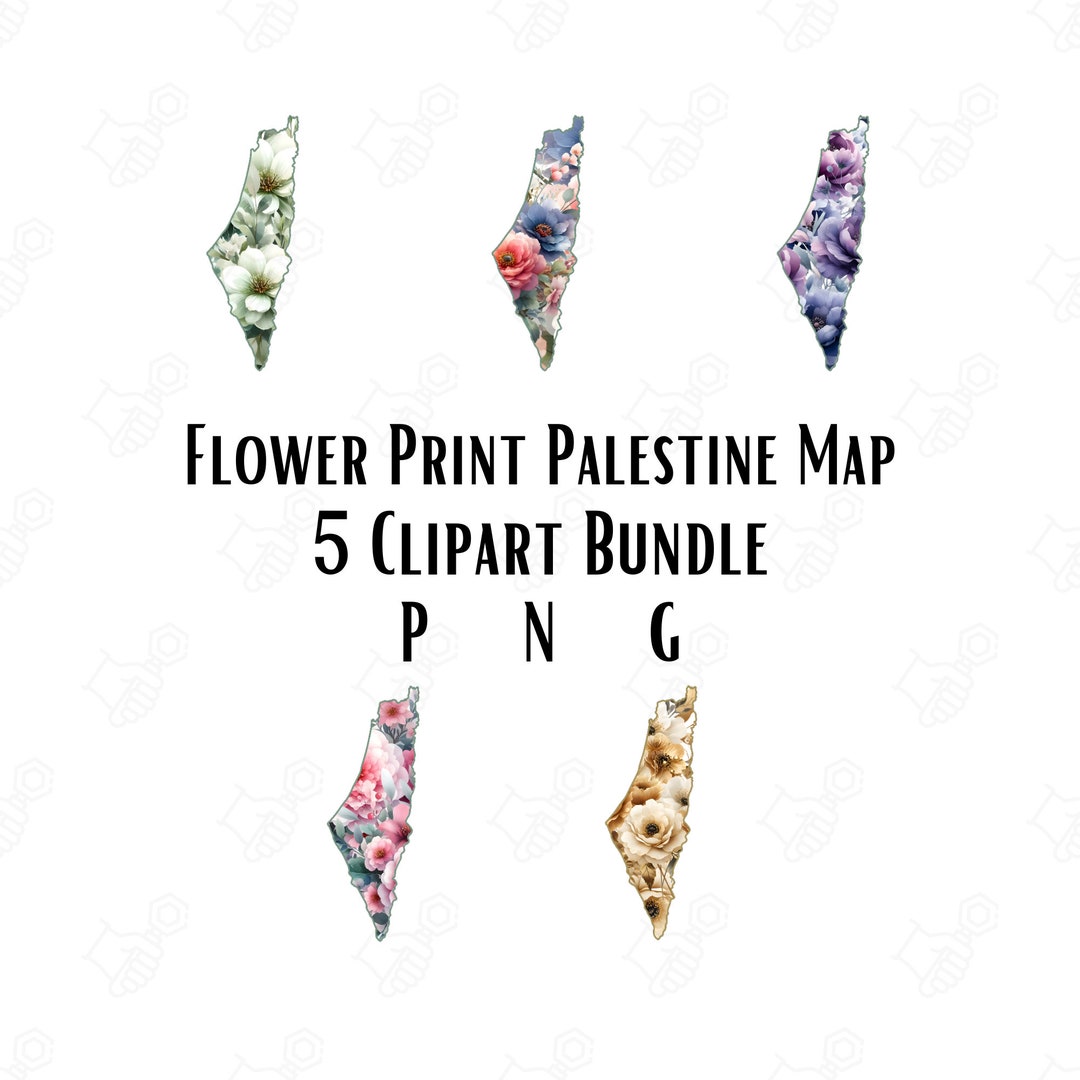 Palestinian Map With Floral Print 5 Clipart Bundle Commercial Use ...