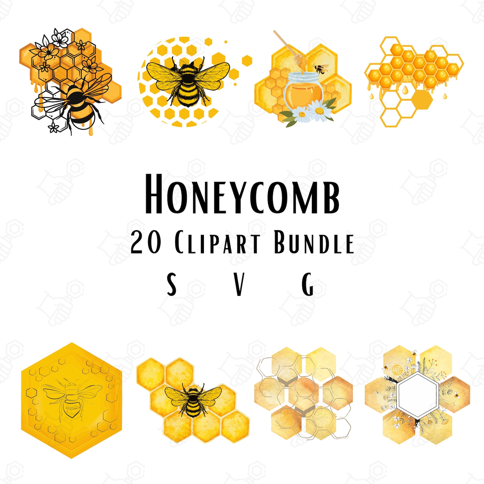 Watercolor Honeycomb 20 SVG Image Clipart Bundle, Honeycomb Bee Designs ...