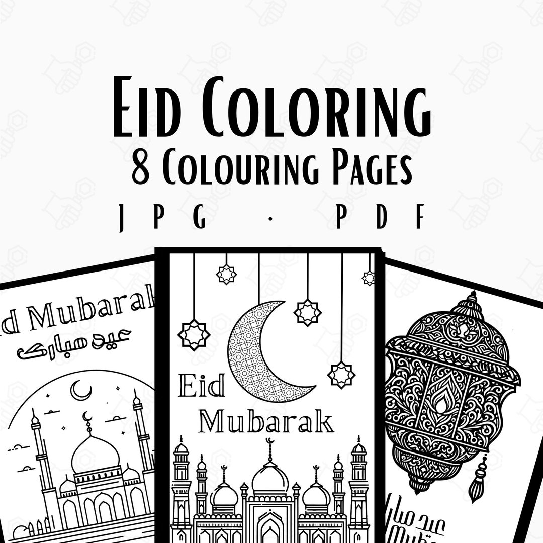 Eid Mubarak Colouring Page 8 Image Bundle Instant Download PDF JPG ...