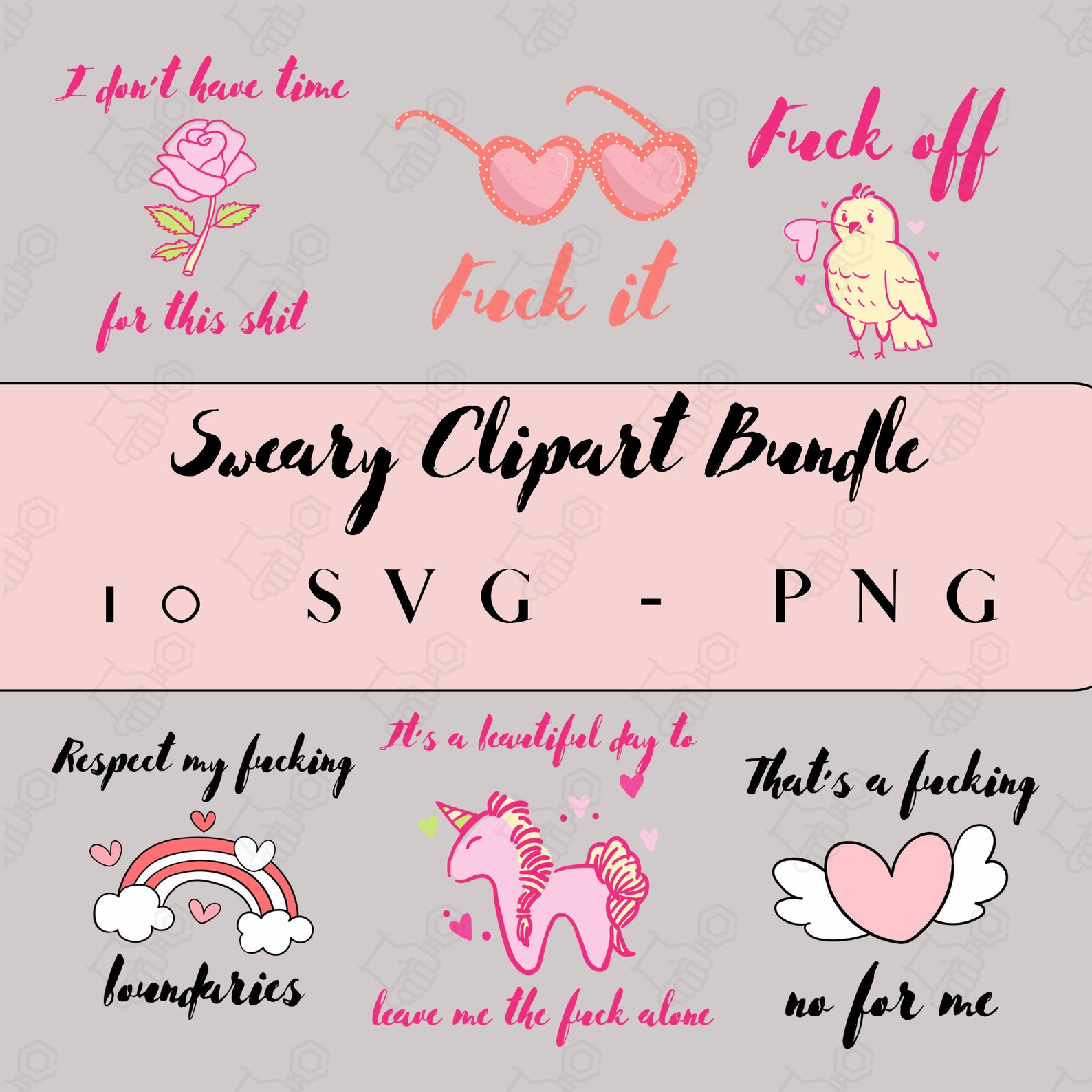 Sweary Pink Clipart Bundle 10 Svg Png Instant Download Cricut - Etsy