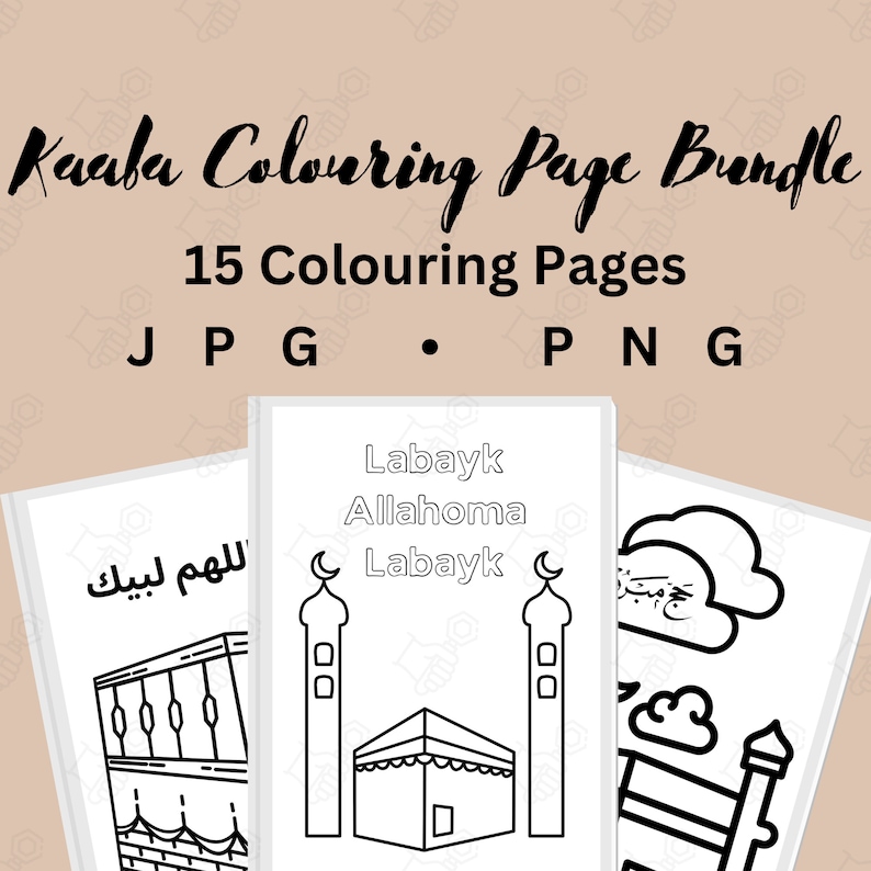 Kaaba Hajj 15 Colouring Page Bundle PNG JPG Instant Download Kids ...