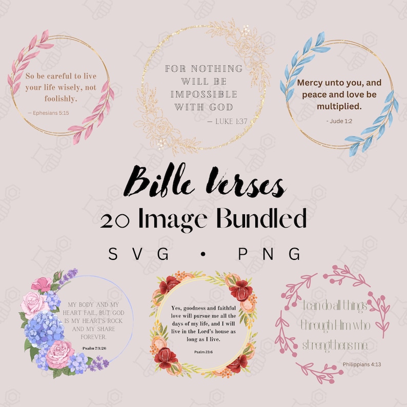 Bible Verses Floral Frame Digital Clipart Bundle 20 Svg Png - Etsy