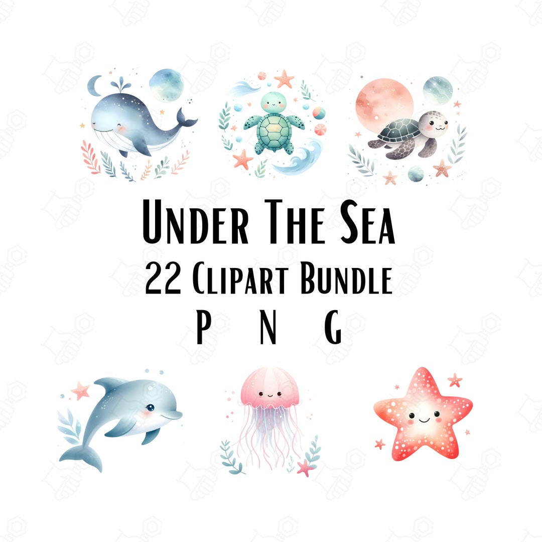 Watercolour Under the Sea Cute Sea Animals 22 Clipart Bundle PNG Files ...