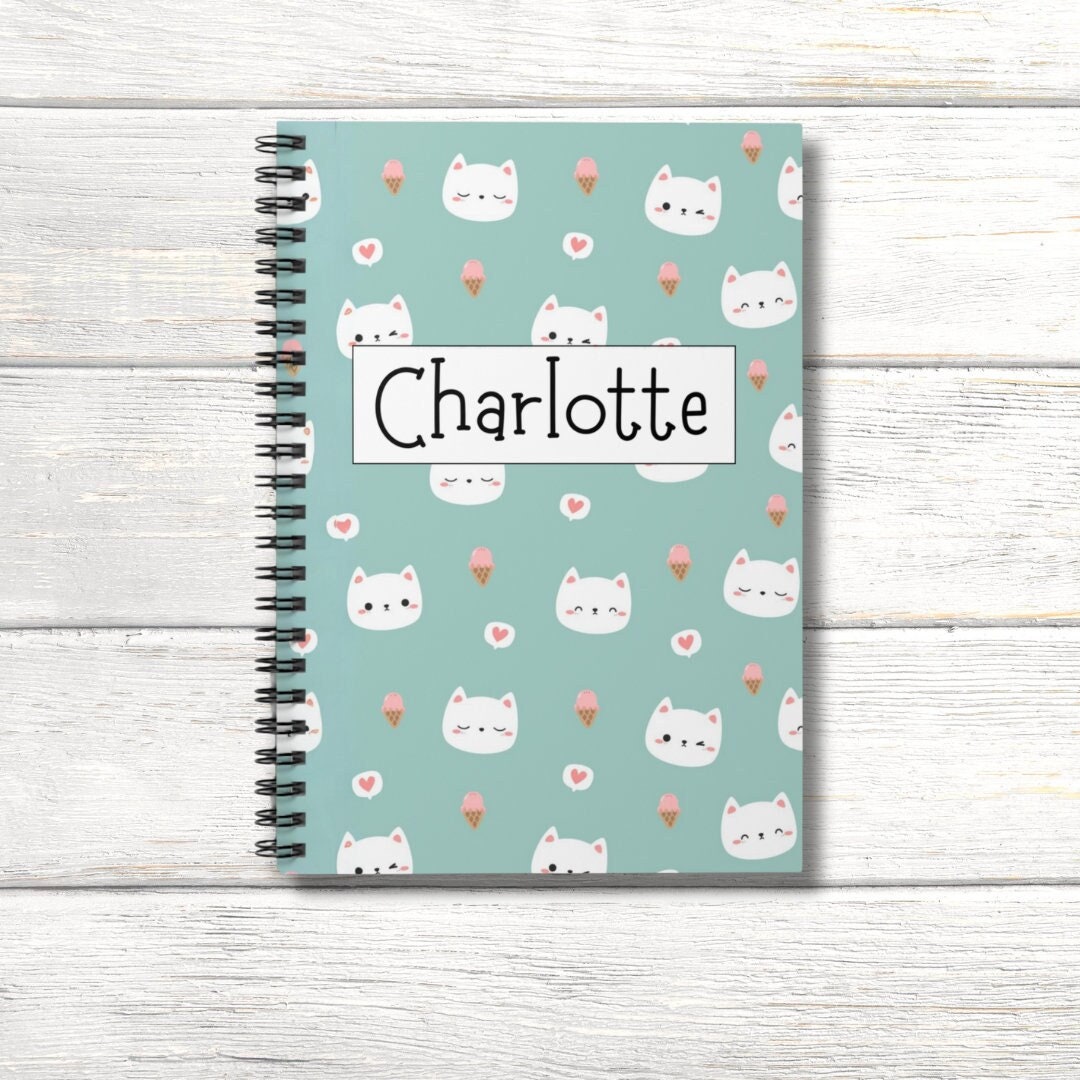 Cute Cat Personalized Kids Notebook, Sketchbook, Journal, Cute Cat ...
