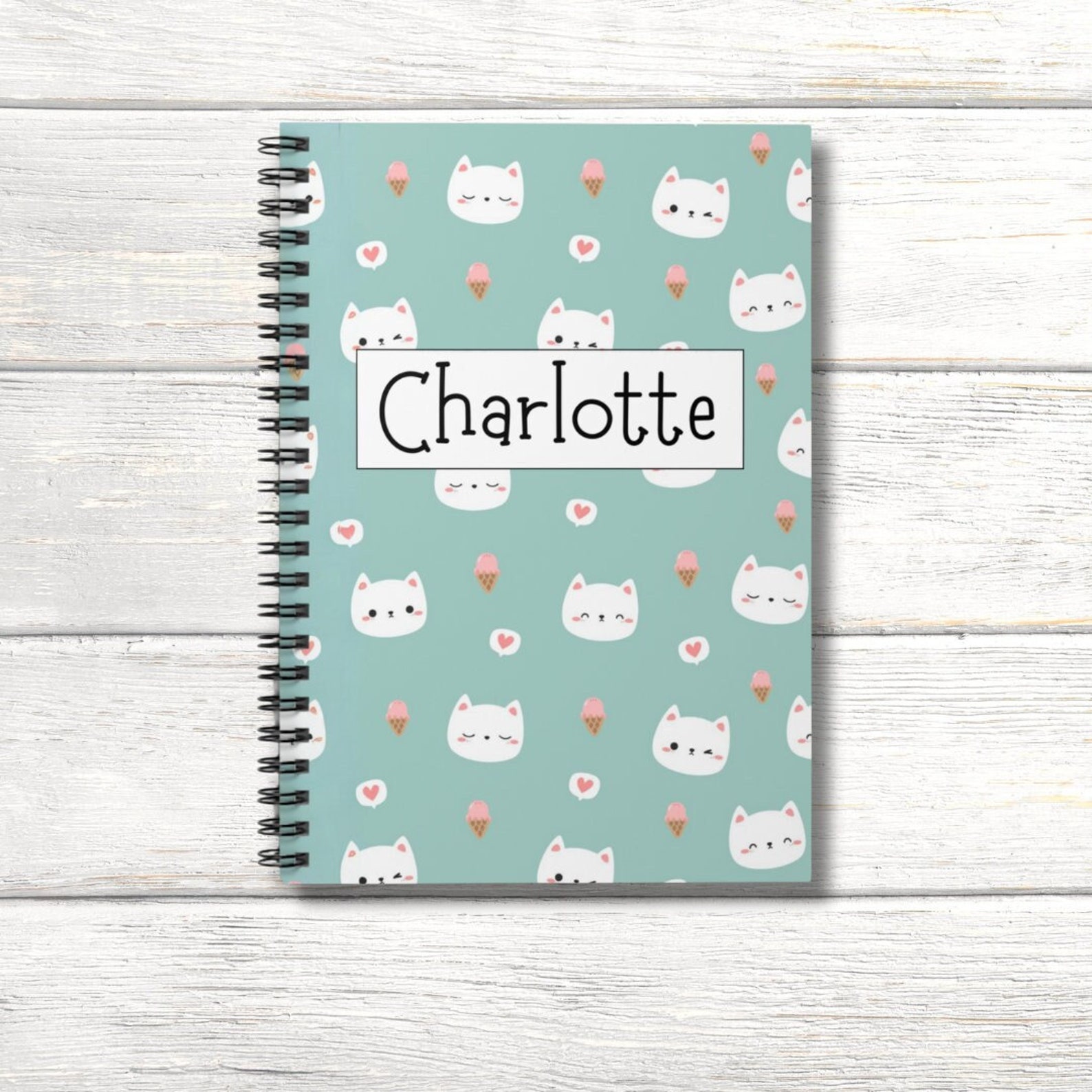 Cute Cat Personalized Kids Notebook, Sketchbook, Journal, Cute Cat ...