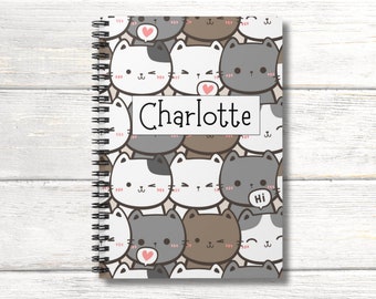 Cute Cat Personalized Kids Notebook, Sketchbook, Journal, Cute Cat ...