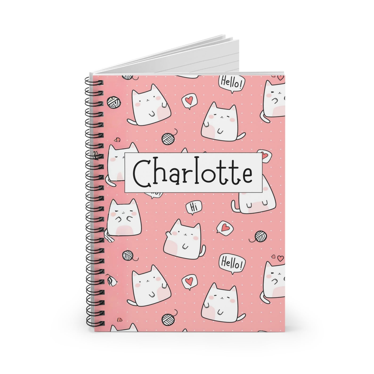 Cute Cat Personalized Kids Notebook, Pink Notebook, Sketchbook, Journal ...