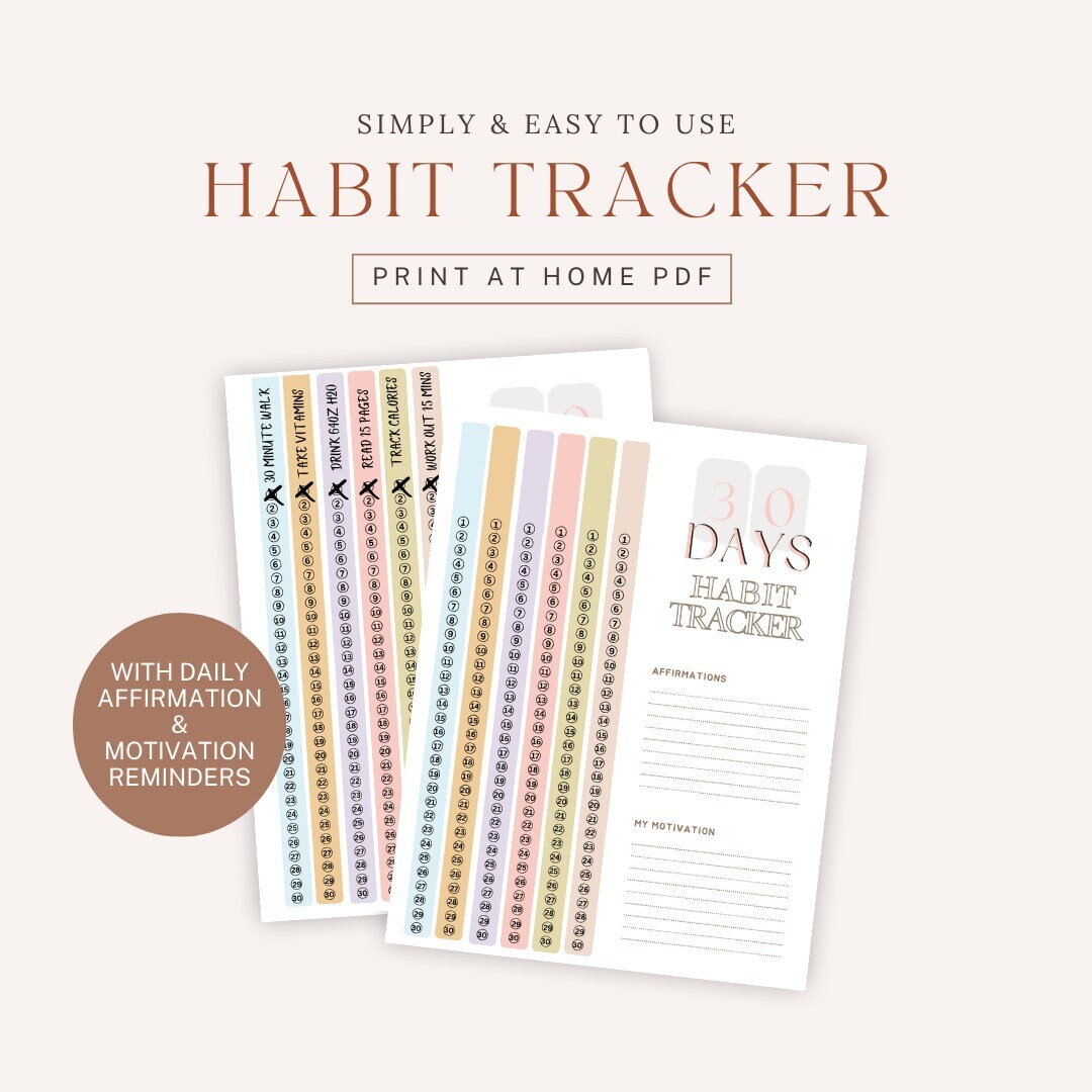 Habit Tracker, 30 Day Challenge Tracker, Wellness Tracker, Simple Habit ...