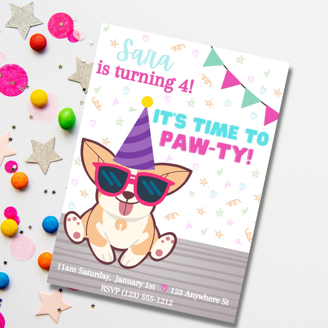 Puppy Birthday Party Invitation | Corgi Birthday Invitation | Corgi ...