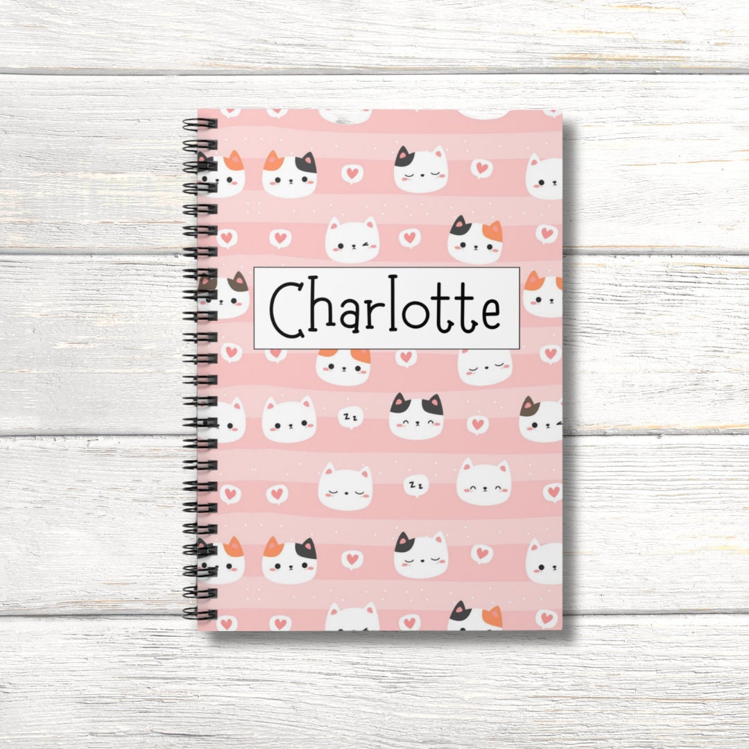 Cute Cat Personalized Kids Notebook, Pink Notebook, Sketchbook, Journal ...