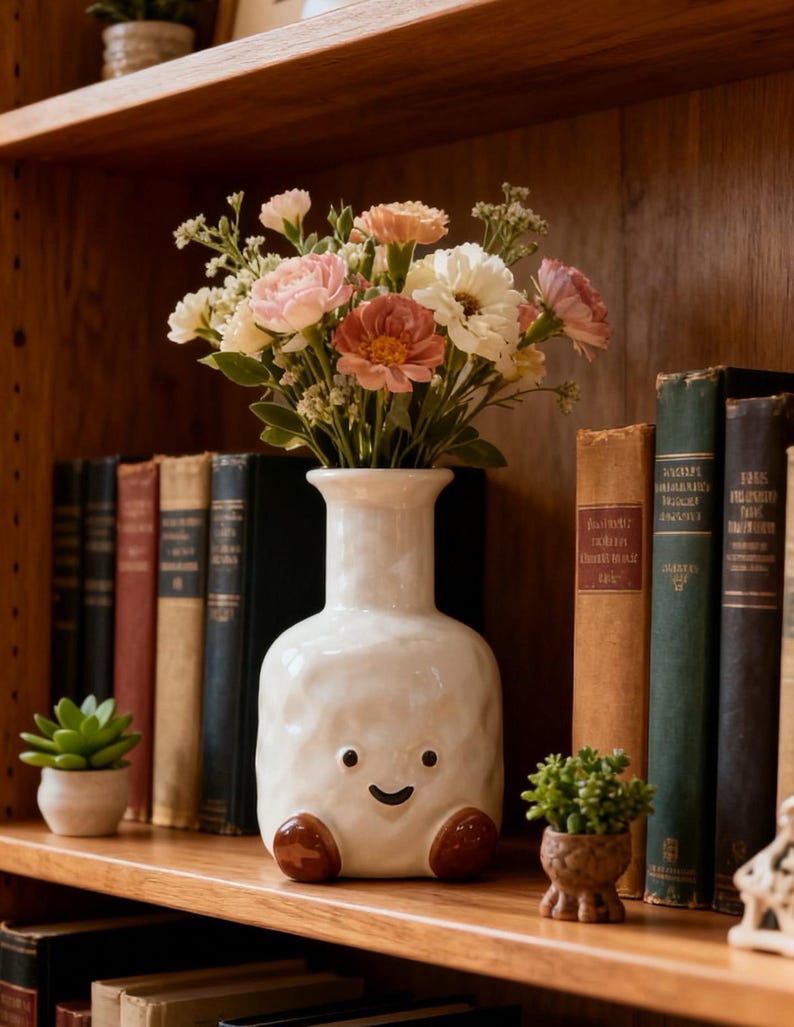 Smiling Face Ceramic Vase, Cute Home Decor & Table Centerpiece, Happy ...